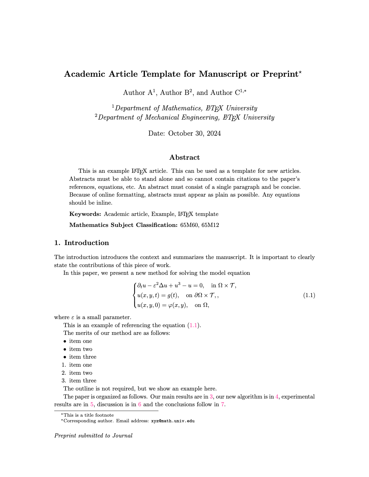 Academic Article Template for Manuscript or Preprint - TeXPage